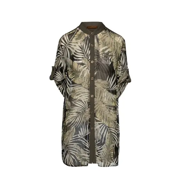 CONQUISTA Long Print Chiffon Shirt - Black