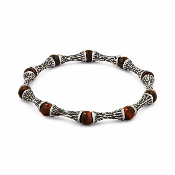 SNAKE BONES Red / Silver Red Tiger Eye Beads Oxidized Sterling Silver Bracelet - Red/silver