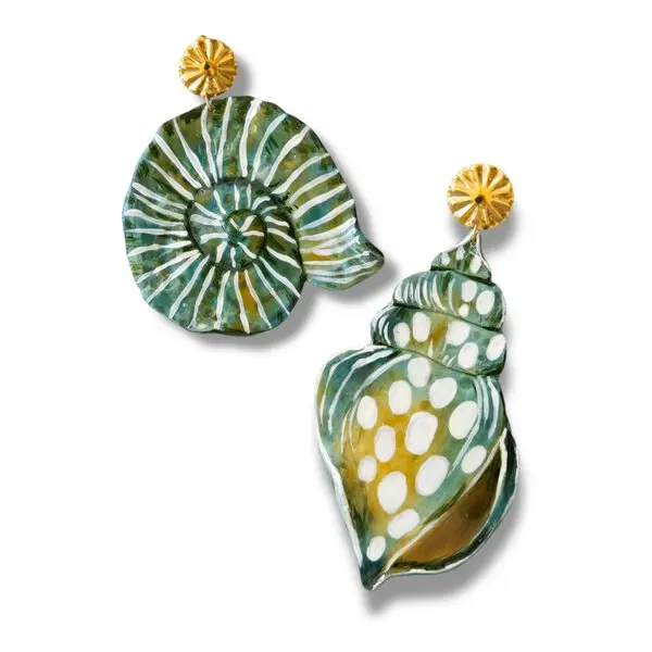 SUNSET MAGIC STUDIO Atlantis Asymmetrical Shell Earrings - Green