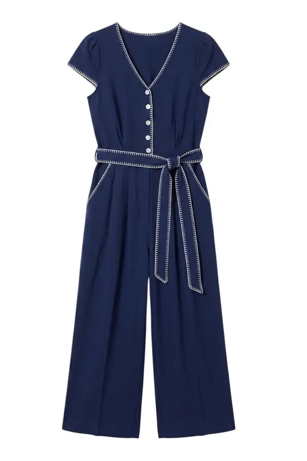 LOUCHE Marleen Blanket Stitch Jumpsuit Navy - Blue