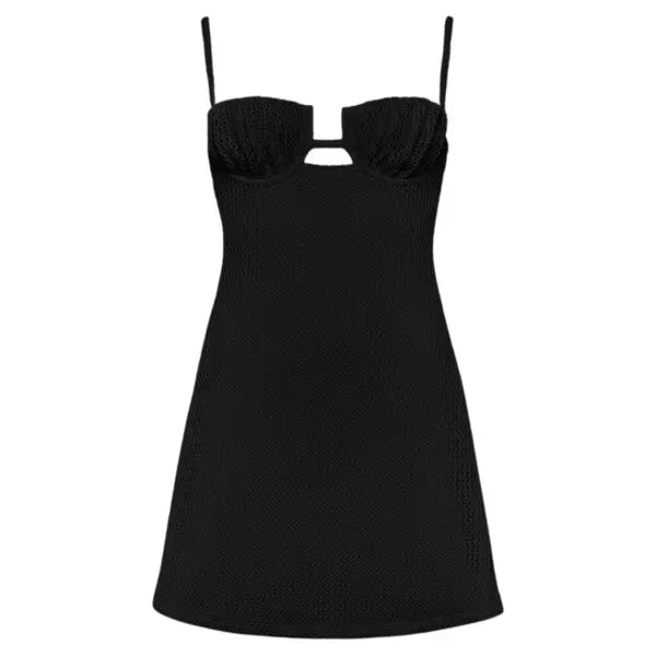 MONTCE Crochet Petal Short Slip Dress - Black