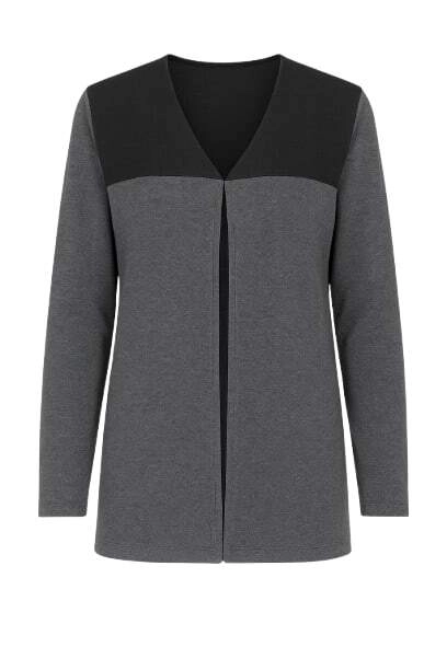 CONQUISTA Wool Blend Block Colour Cardigan Anthracite - Grey
