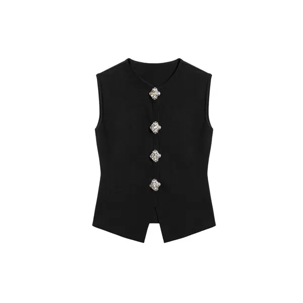 NOCTURNE Embellished Sleeveless Knit Top - Black