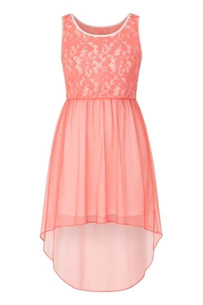 CONQUISTA Lace Detail Layered High Low Dress - Orange