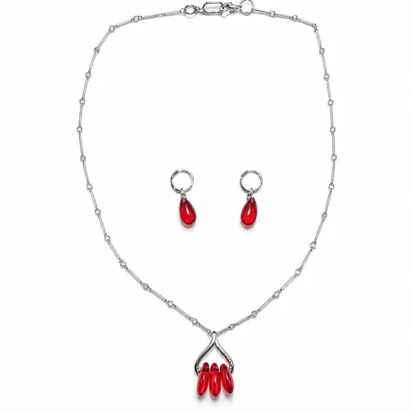 Way To Chic Red Glass Drops Jewellery Set - Silver
