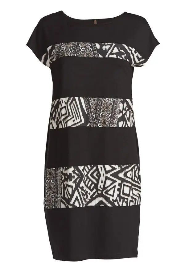 CONQUISTA Straight Dress With Print Detail - Black