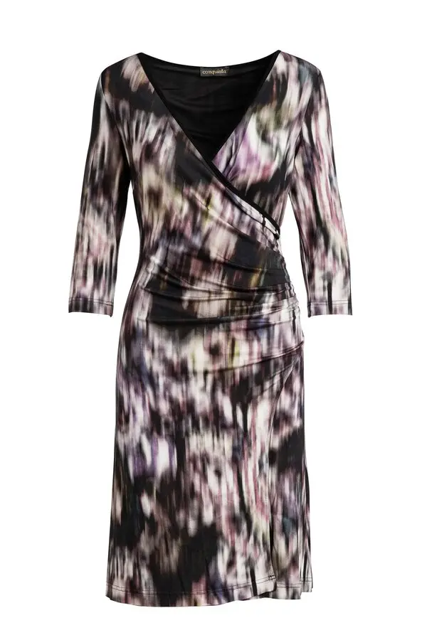 CONQUISTA Print Jersey Faux Wrap Dress - Black