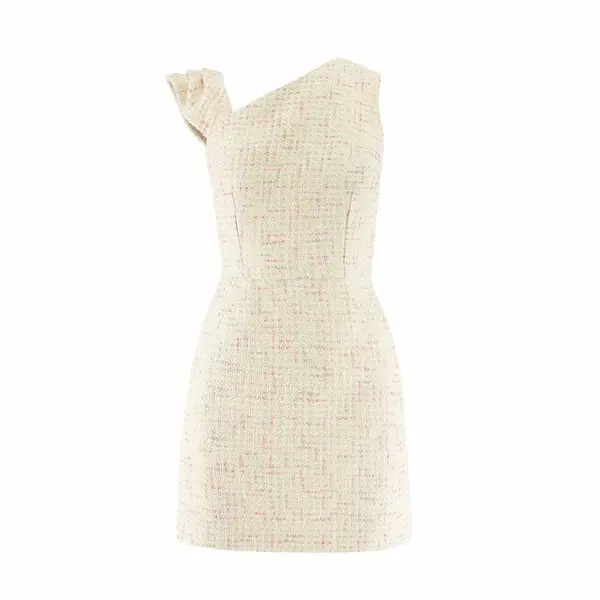 AVENUE N°29 Asymmetric Neckline Boucle Mini Dress