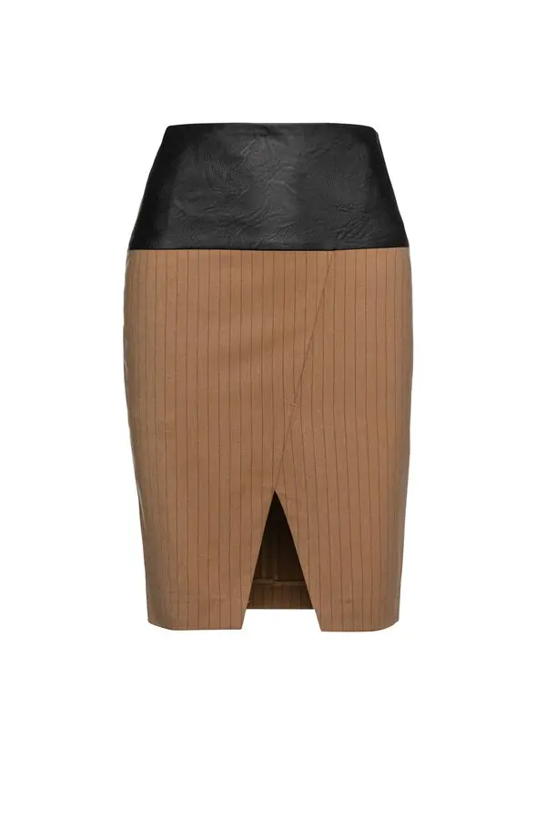 CONQUISTA Camel Striped Pencil Skirt Si Fashion - Brown