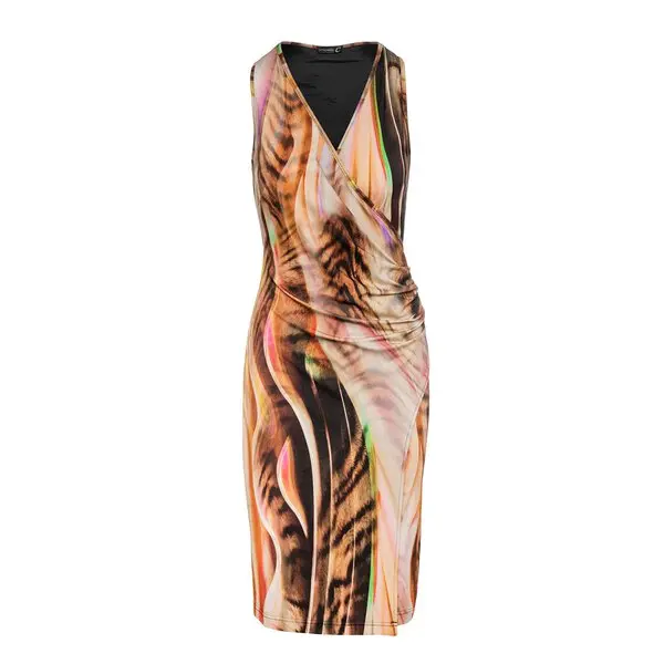 CONQUISTA Floral Print Wrap Style Sleeveless Dress - Brown