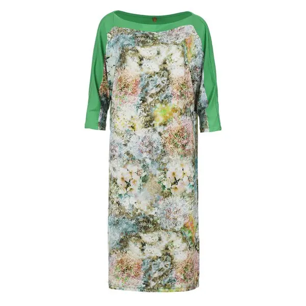CONQUISTA Garden Bloom Midi Dress With Batwing Sleeves - Green