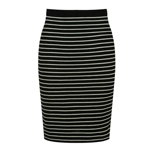 CONQUISTA Striped Pencil Skirt In Rib Knit Fabric - Black