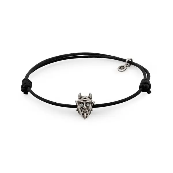 SNAKE BONES Devil Bracelet In Oxidized With Diamond Eyes - Silver