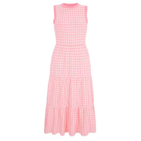 CARA & THE SKY Paula Gingham Cotton Midi Dress Soft - Pink