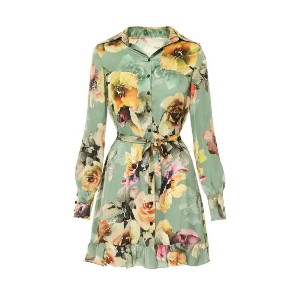 AVENUE N°29 Floral Print Satin Shirt Dress