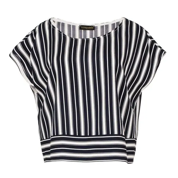 CONQUISTA Navy Striped Top With A Boat Neckline - Blue