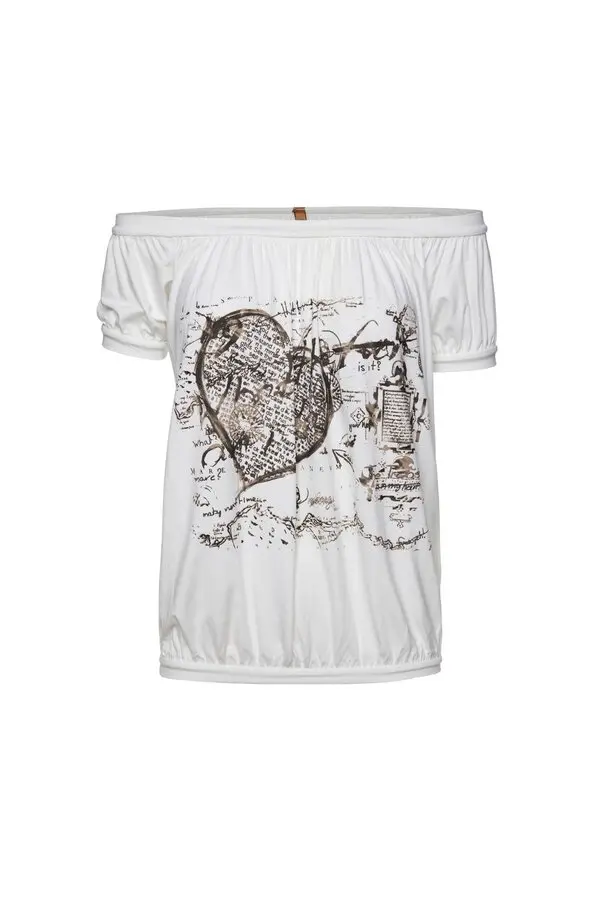 CONQUISTA Printed Peasant Top - White