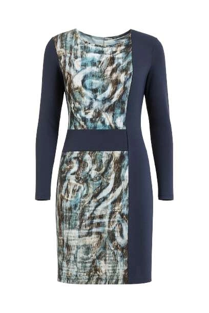 CONQUISTA Straight Long Sleeve Dress - Blue