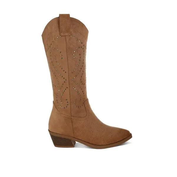 RAG & CO Neutrals Lariat Studs Embellished Cowboy Boots In Camel By - Beige