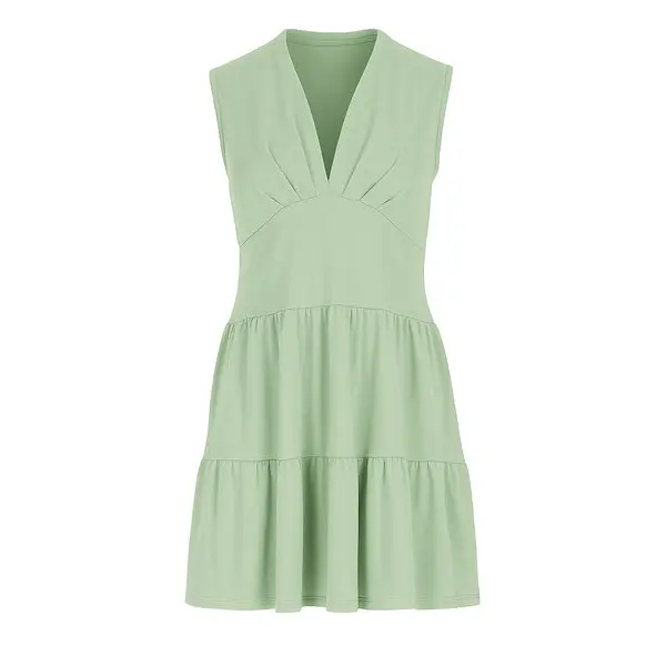 CONQUISTA Light Sleeveless V-neck Jersey Dress – Loose Fit, Knee-length - Green