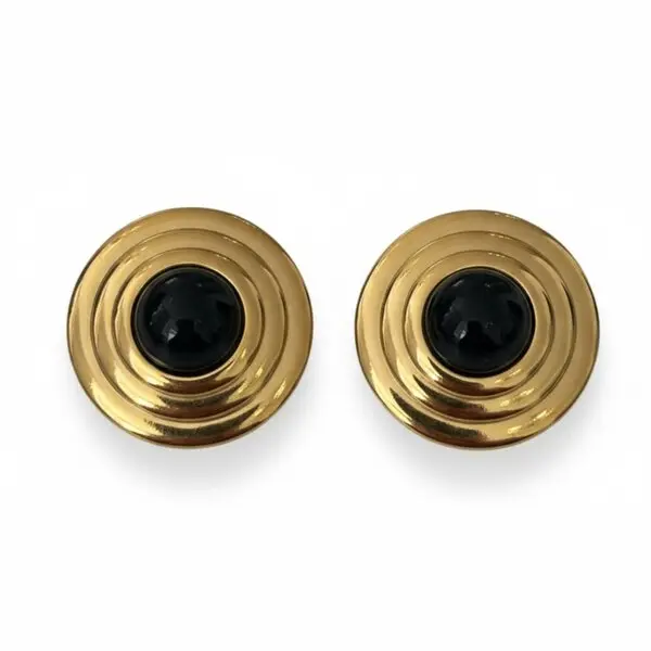 LATELITA Black / Gold Como Large Round Stud Earrings Onyx Gold - Black/gold