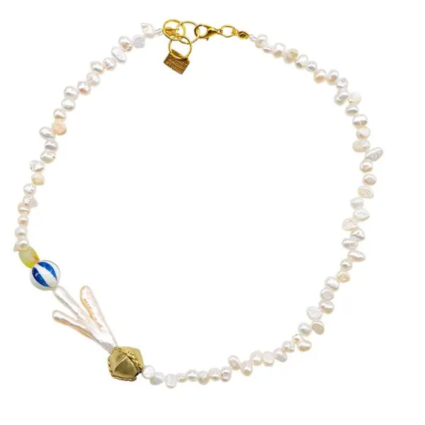 SUNSET MAGIC STUDIO Chicken Feet Pearl Detailed Ceramic Necklace Dear, Sunset - Yellow
