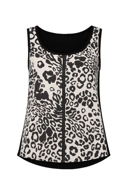 CONQUISTA V Neck Print Top With Trim Detail - Black