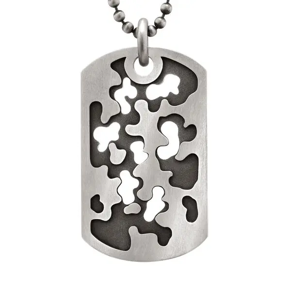SNAKE BONES Perforated Camouflage Dog Tag Necklace In Sterling - Silver