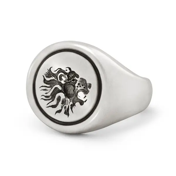 SNAKE BONES Lion Signet Ring In Sterling - Silver