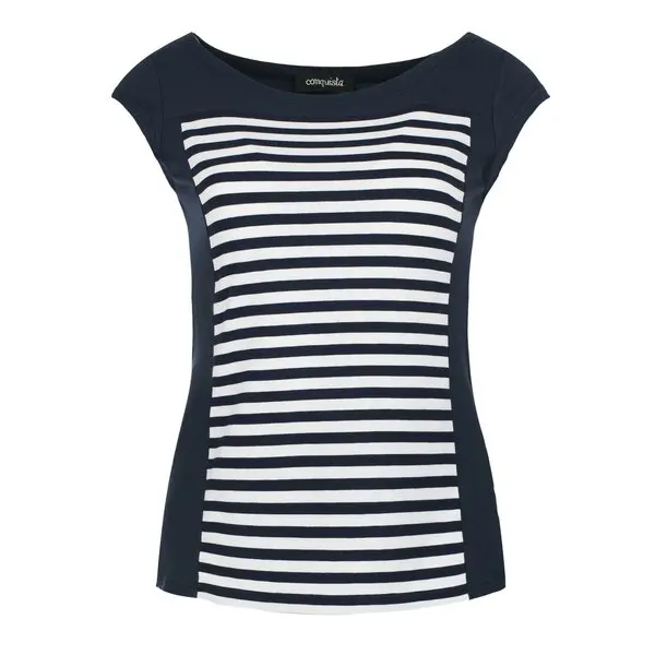 CONQUISTA Nautical Striped Fitted Cap Sleeve Top