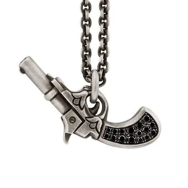 SNAKE BONES Gun Pendant In Sterling Silver With Black Diamonds - Black/gray