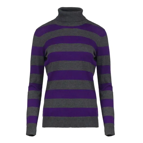 CONQUISTA Fitted Long Sleeve Striped Knit Polo Neck Jumper - Grey