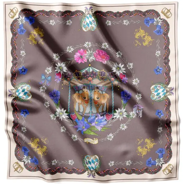 LAMBERTY MUNICH Carousel Horses Silk Scarf