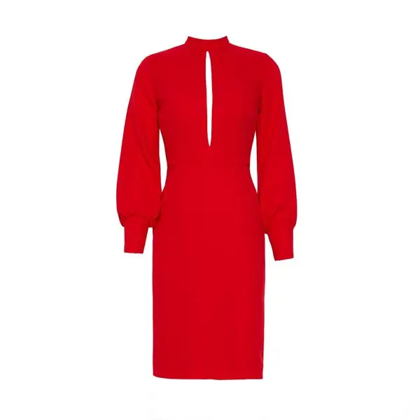NOMI FAME Mira Long Sleeve Cut Out Crepe Midi Dress - Red