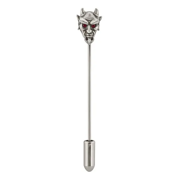 SNAKE BONES Devil Lapel Pin In Oxidized Silver With Ruby Eyes - Gray/red