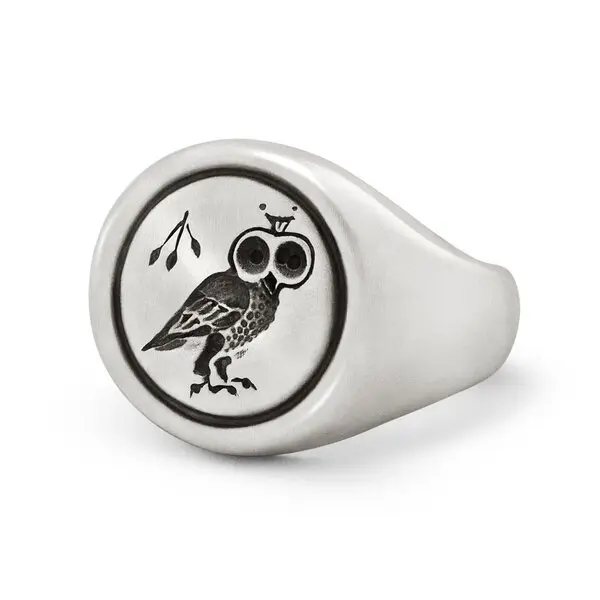SNAKE BONES Owl Signet Ring In Sterling - Silver