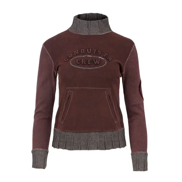 CONQUISTA Long Sleeve Top With Embroidery Detail - Brown