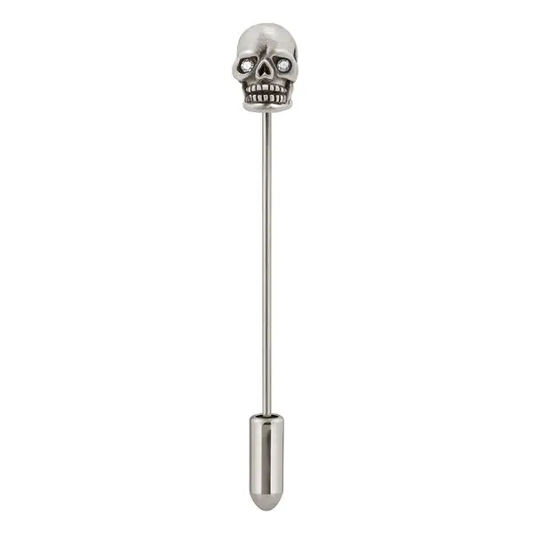 SNAKE BONES Skull Lapel Pin In Oxidized With Diamond Eyes - Silver