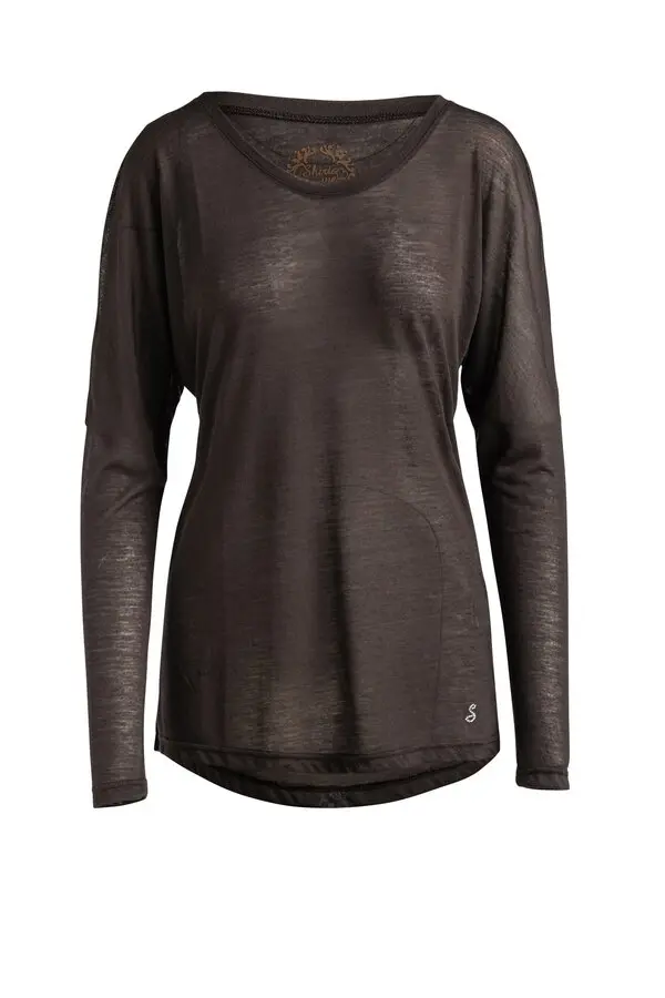CONQUISTA Knit Top With Long Batwing Sleeves In Stretch Jersey Sustainable Fabric - Brown