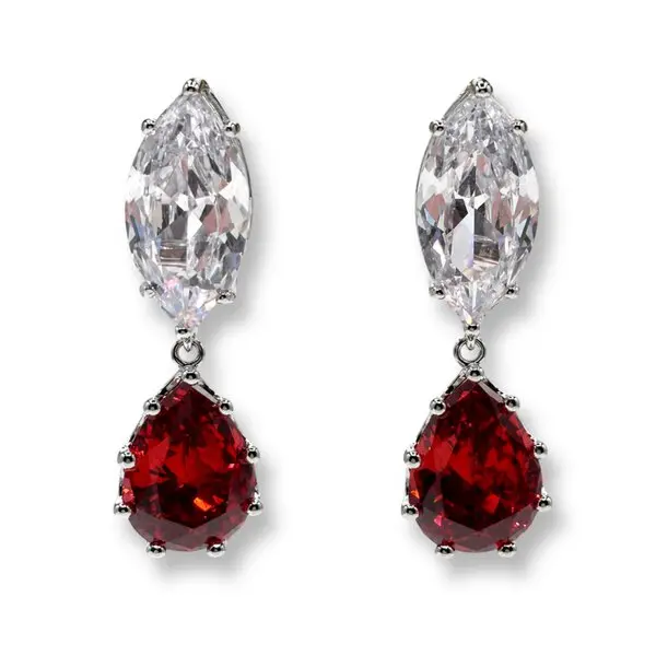 MICHAEL NASH JEWELRY Nicole Marquise And Ruby Pear Shape Diamond Cubic Zirconium Clip On Earrings - Red