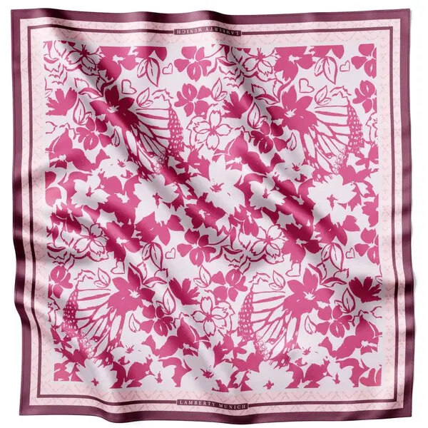 LAMBERTY MUNICH Spring Florals In Bloom Midi Silk Scarf Burgundi - Red