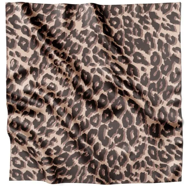 LAMBERTY MUNICH Neutrals Smooth Cheetah Midi Silk Scarf Dark - Brown