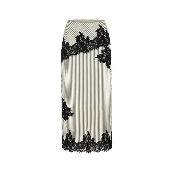 AMY LYNN Verona Stripe Satin Lace Midi Skirt - Green