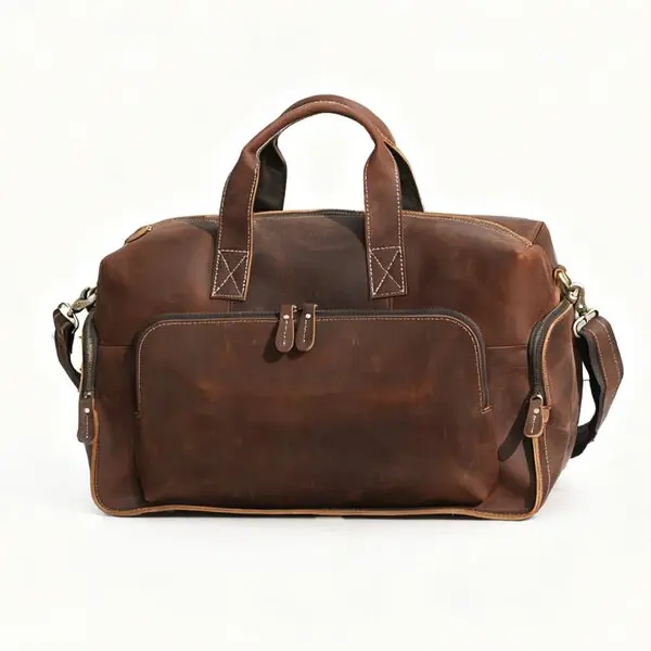 TOURI Genuine Leather Front Pocket Boarding Bag Dark - Brown
