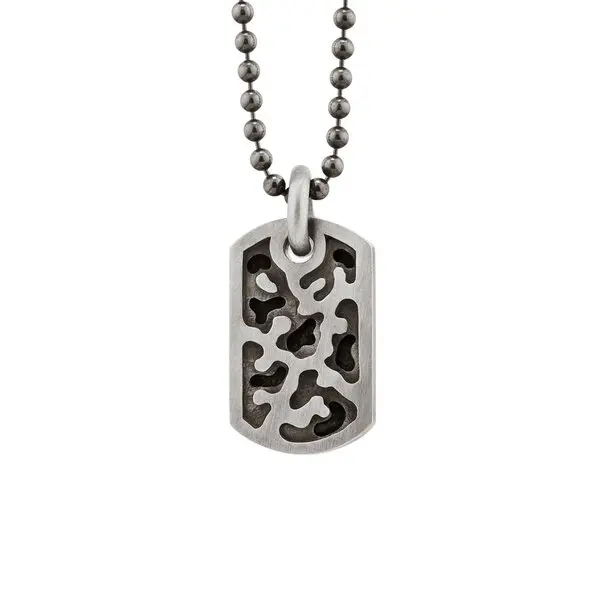 SNAKE BONES Small Camouflage Dog Tag In Sterling Silver - Gray