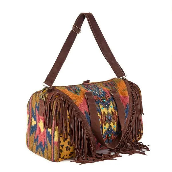 BEDROOM ATHLETICS Woodstock Luxury Boho Weekender Bag Multi Patchwork - Black