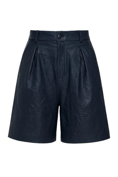 CONQUISTA Faux Leather Bermuda Shorts - Blue