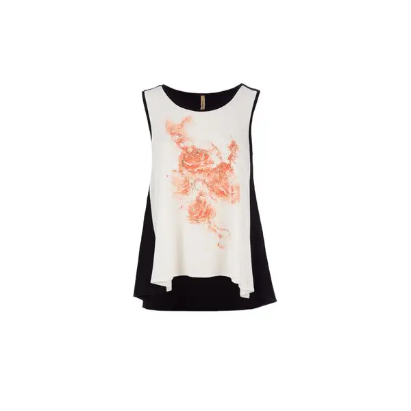 CONQUISTA Neutrals Sleeveless Print Detail Ecru Top - Beige