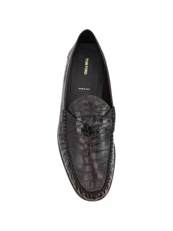 TOM FORD Crocodile-effect Penny Loafers
