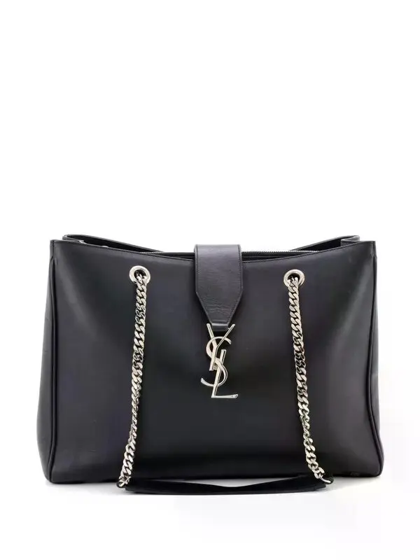 Saint Laurent Classic Monogram Shopper Leather Large Tote Bag - Black